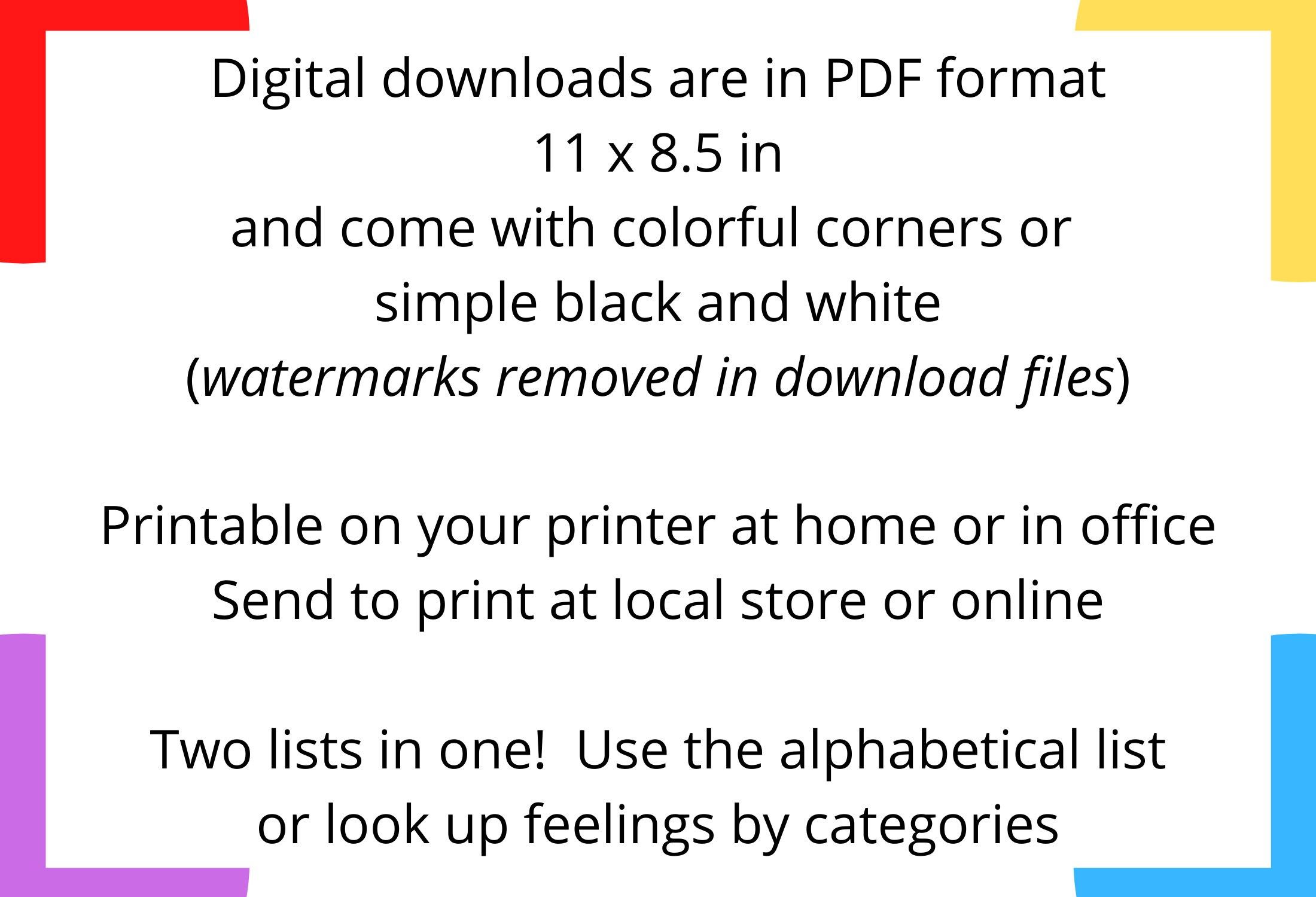 Feelings Word List | Complete list of emotions (digital download ...